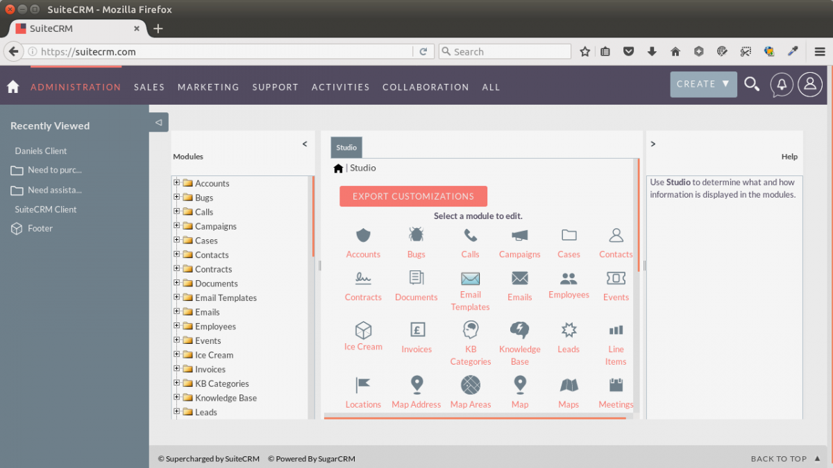 SuiteCRM 7.10 screenshot - studio - SuiteCRM
